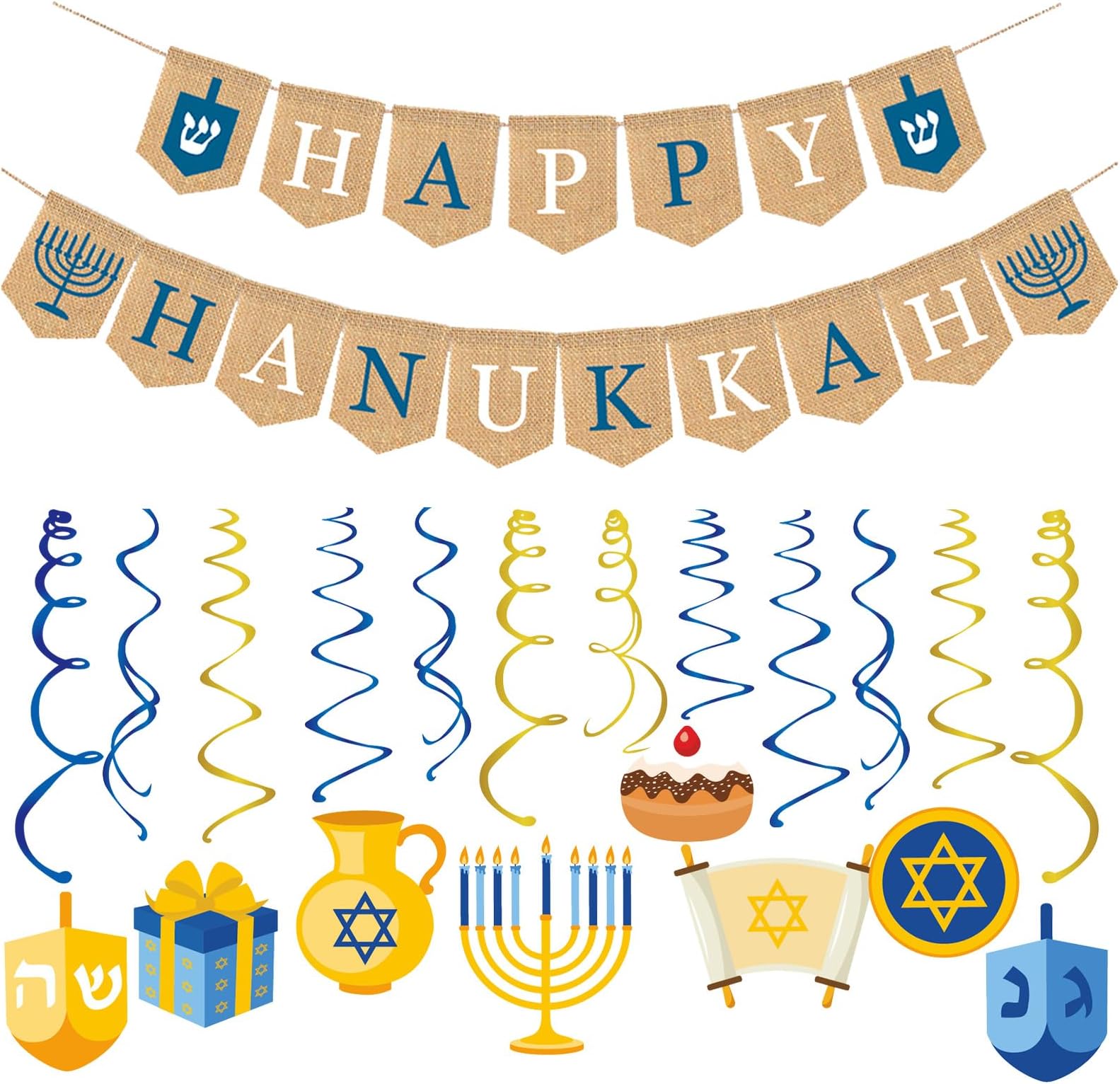 Geyoga 16 Pcs Happy Hanukkah Decoration Burlap Hanukkah Decoration ...