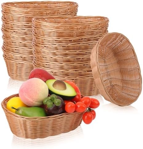Geytetqi 20 Pack 10 x 7.5 x 2.75 Inch Oval Poly Wicker Bread Baskets ...
