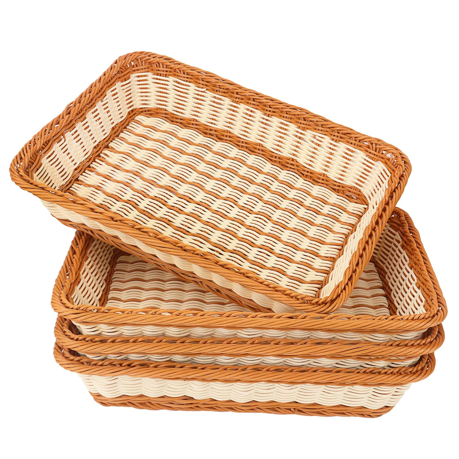 Geytetqi 4 Pack 16 inch Poly Wicker Baskets, Two Color Large Wicker ...