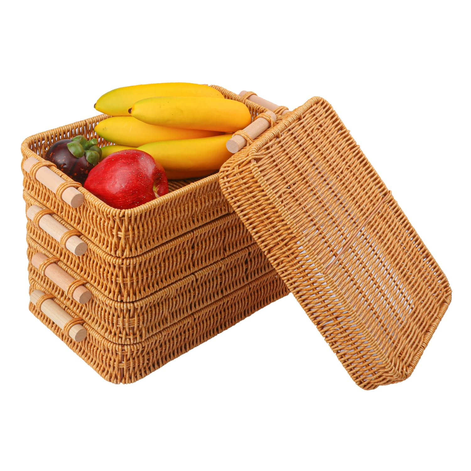 Geytetqi 5 Pack 11.8 x 7.8 inch Rectangle Rattan Tray, Rectangle Woven ...