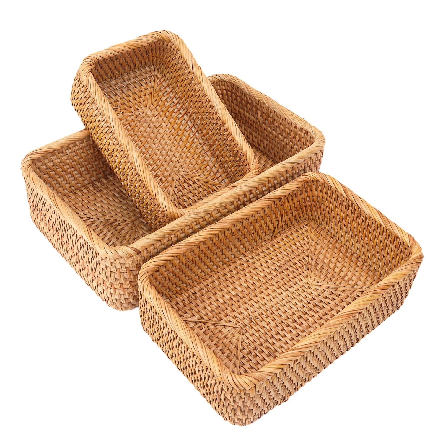 Geytetqi Set of 3 Rectangular Rattan Storage Baskets - 3 Size Expertly ...
