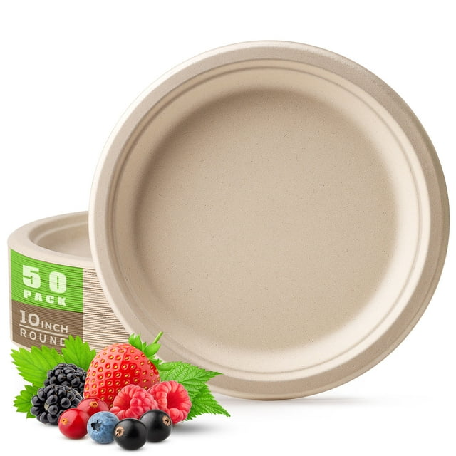 Gezond Firm & Strong Unbleached 100% Compostable 10 Inch Paper Plates ...