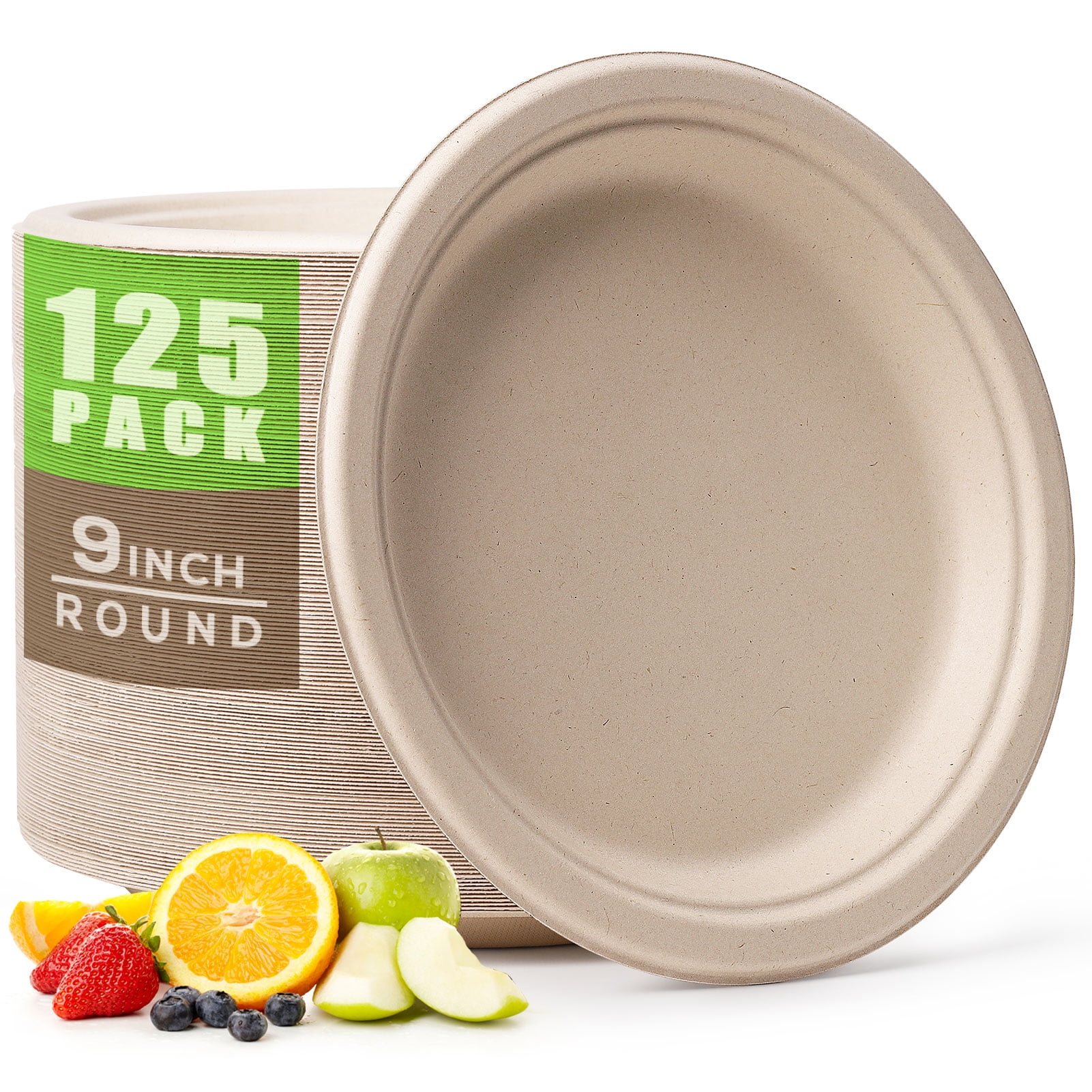 Gezond 125pcs Compostable Paper Plates 9 Inch Disposable Paper Plates ...