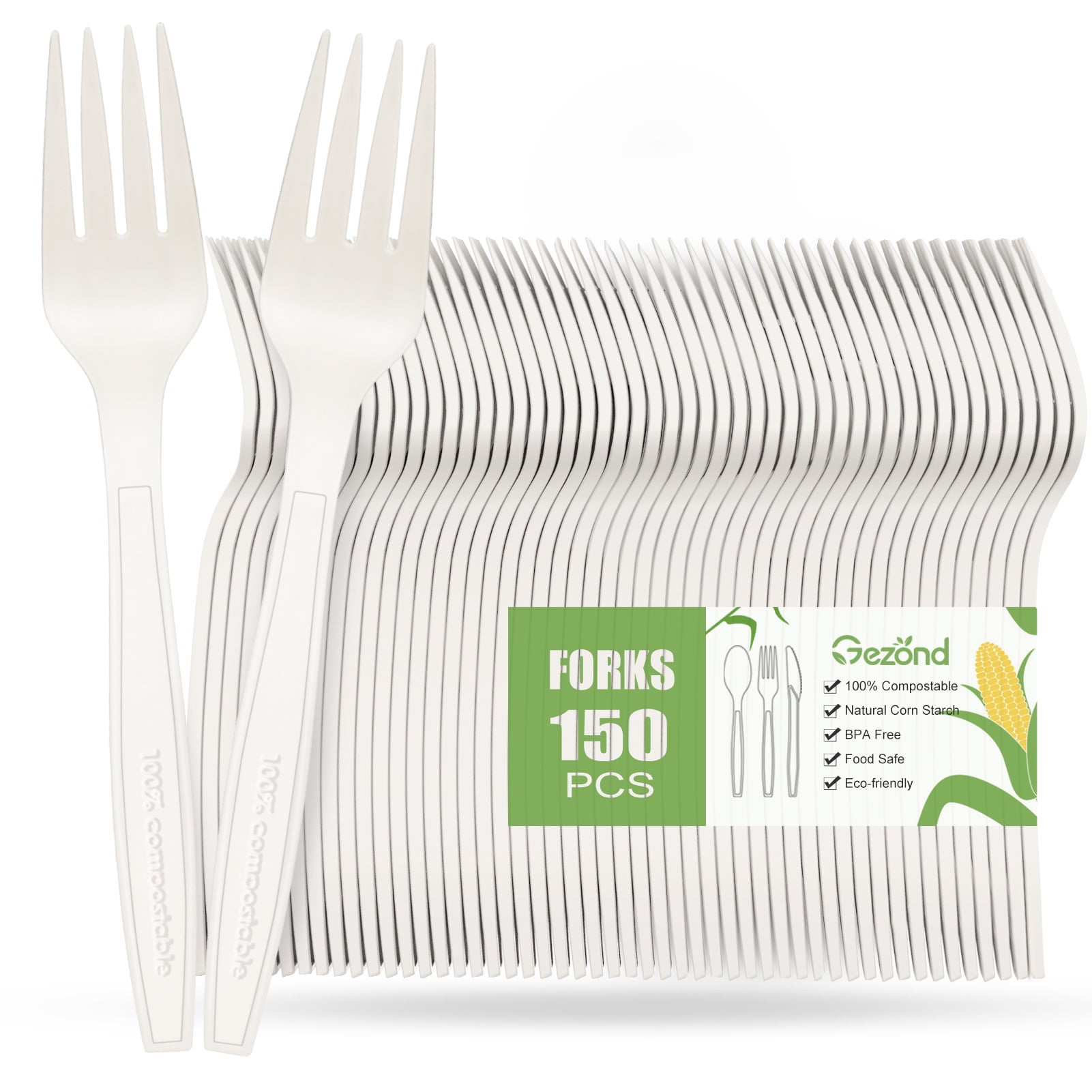 Gezond Premium Everyday Compostable Forks, 150 Count, 7 Inch, Heavy ...