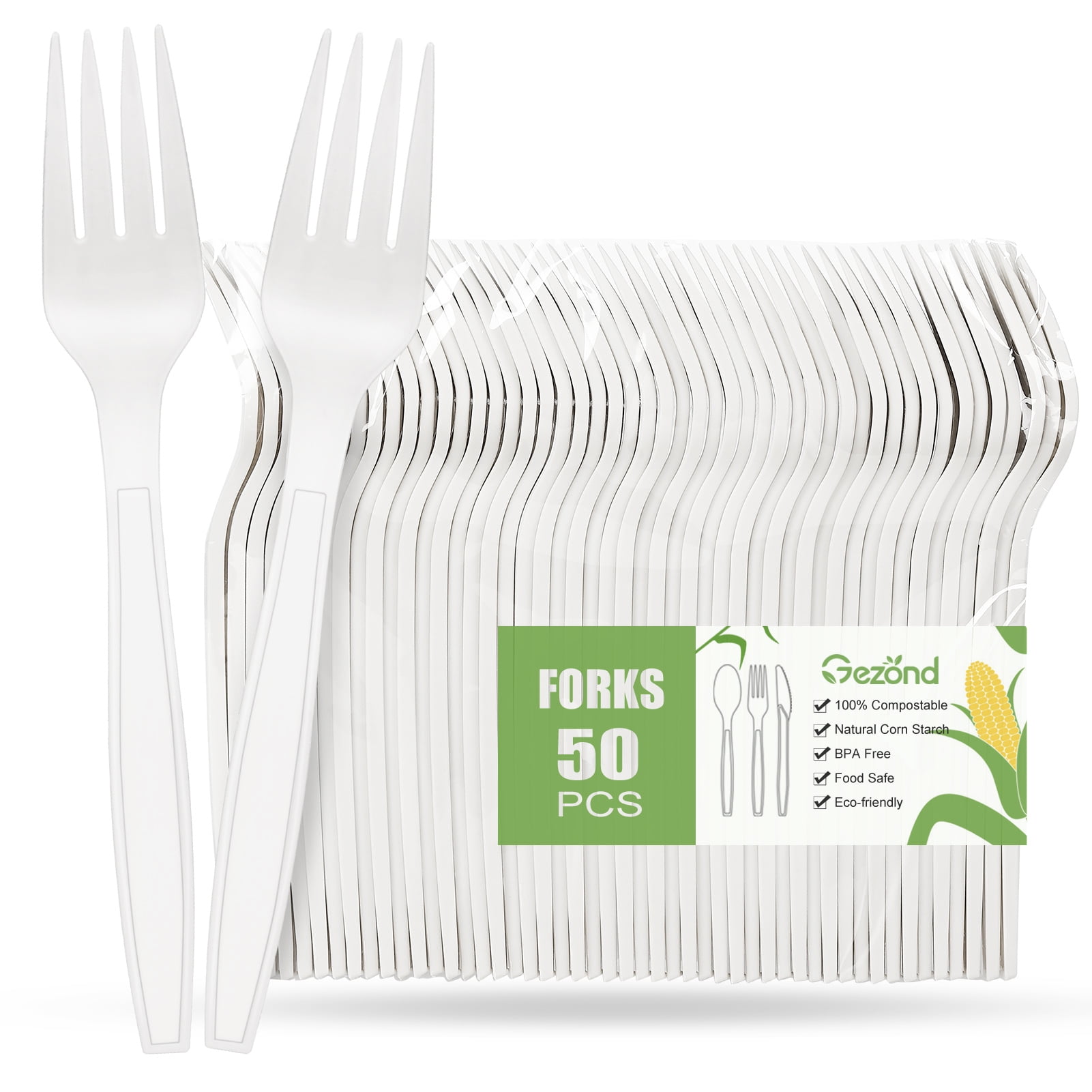 Gezond Compostable Forks 50 Count White Heavy-Duty Forks Disposable ...
