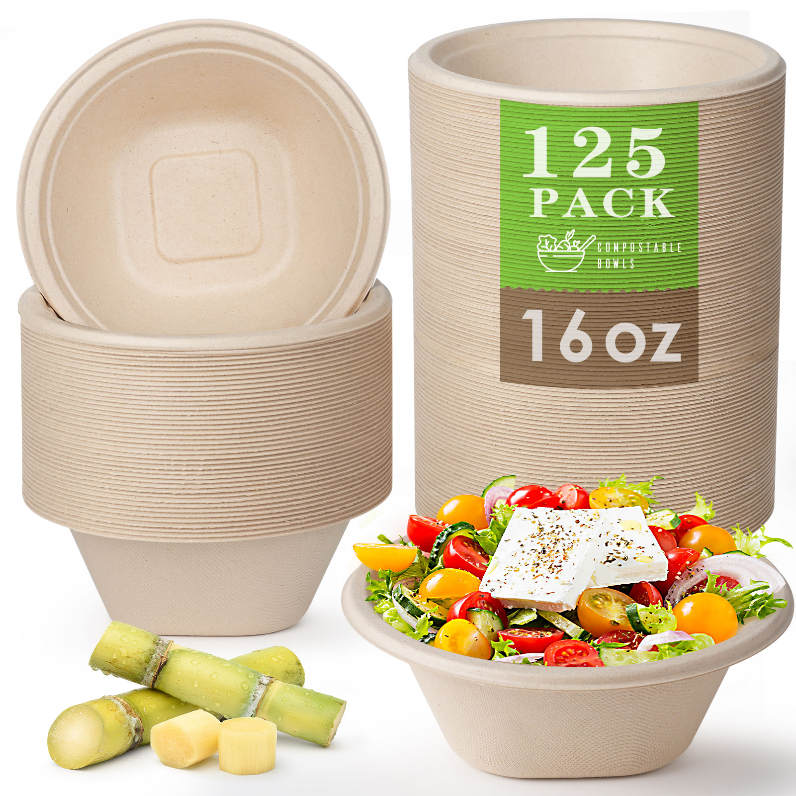 Gezond Compostable Paper Bowls 16 oz. 125-pack Disposable Bowls Heavy ...