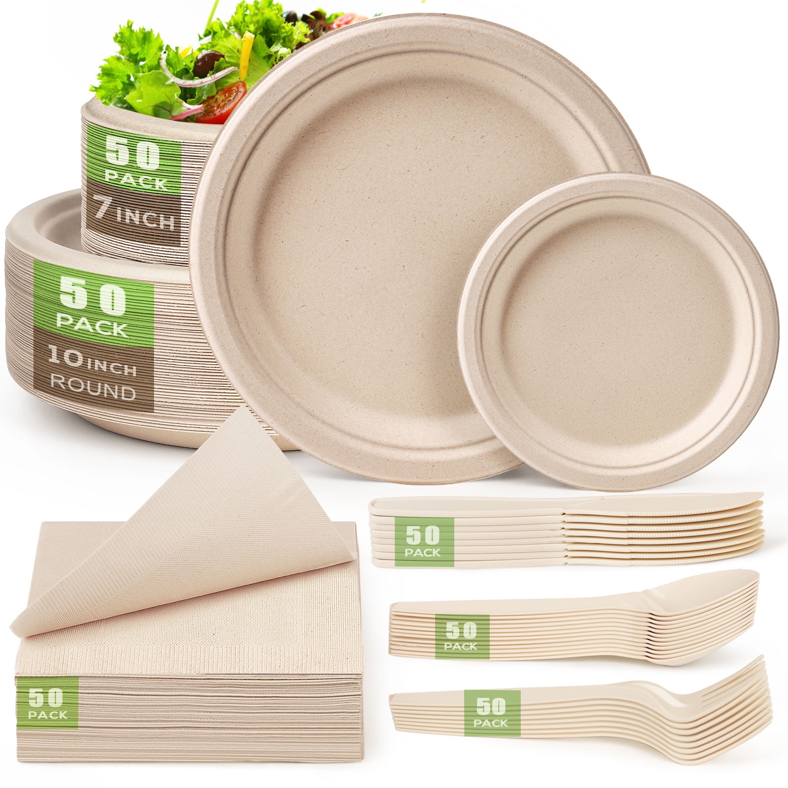 Gezond Compostable Paper Plates Set 300 Pieces Disposable Plates 10 ...