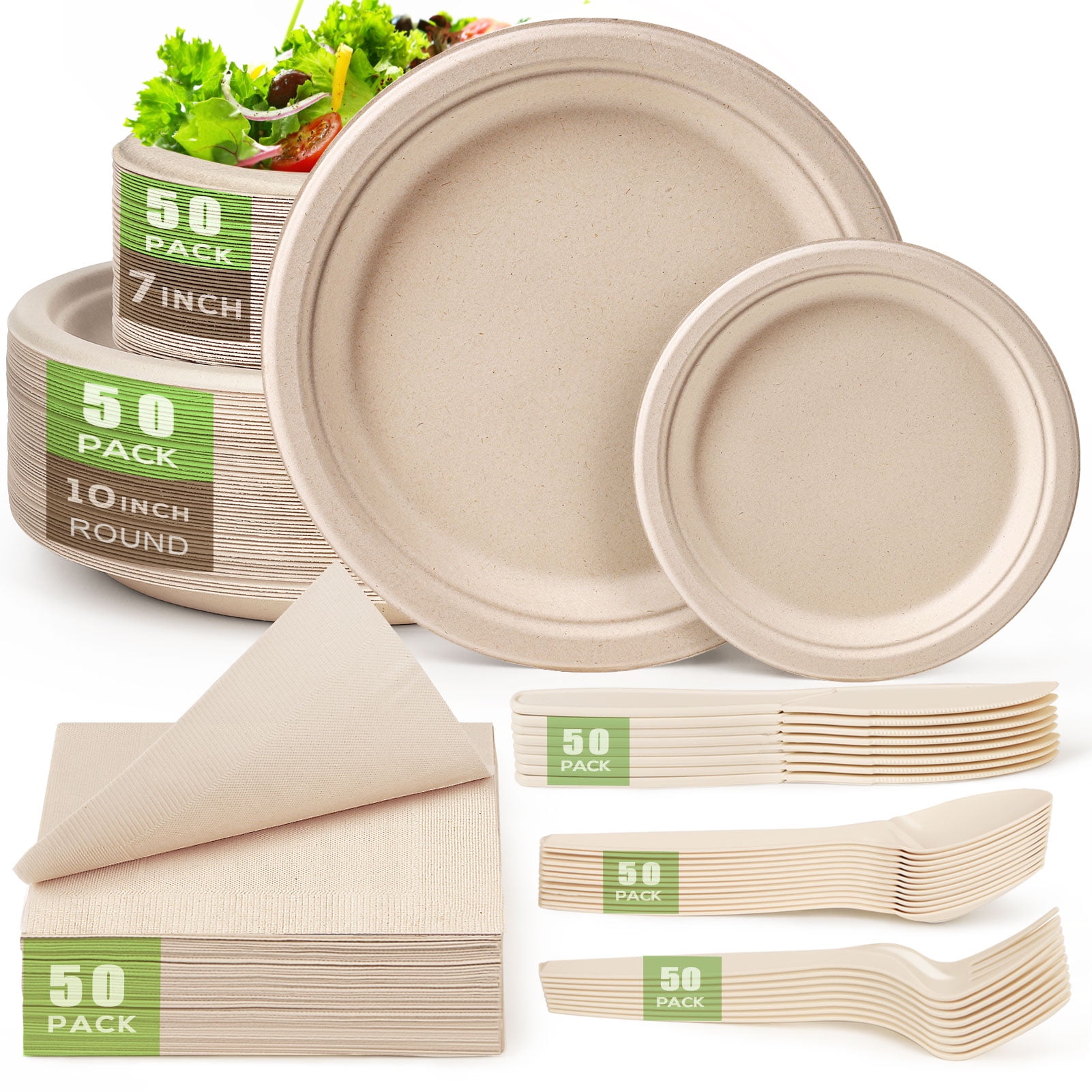 Gezond Compostable Paper Plates Set 300 Pieces, Disposable Plates 10 ...