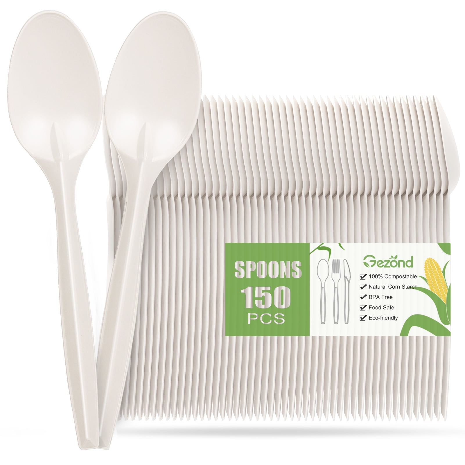 Gezond Compostable Spoons 150 Pack 6.7 Inch Disposable Spoons ...