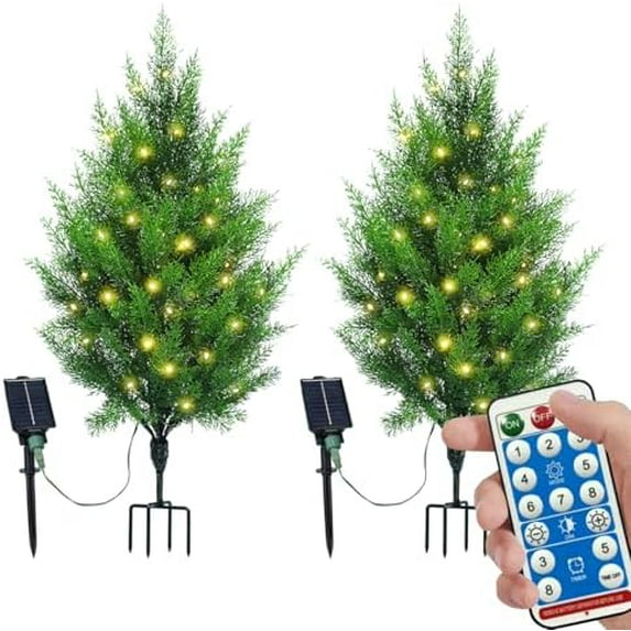 Gfialy Solar Powered Pre-Lit Artificial Shrubs, Set of 2 UV-Resistant ...
