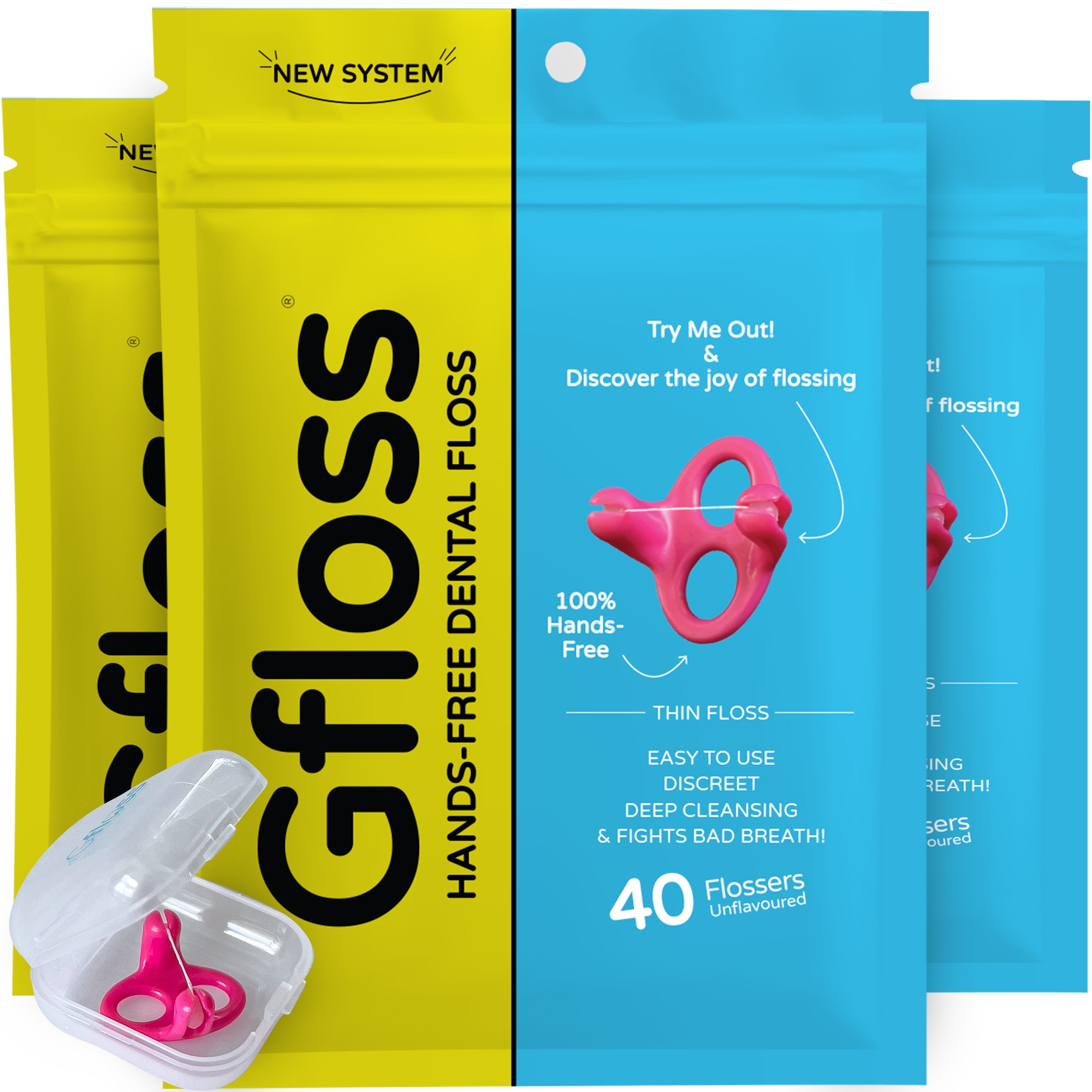 Gfloss Hands-Free Dental Floss Pack of 120 in 3 Travel Cases for Deep ...