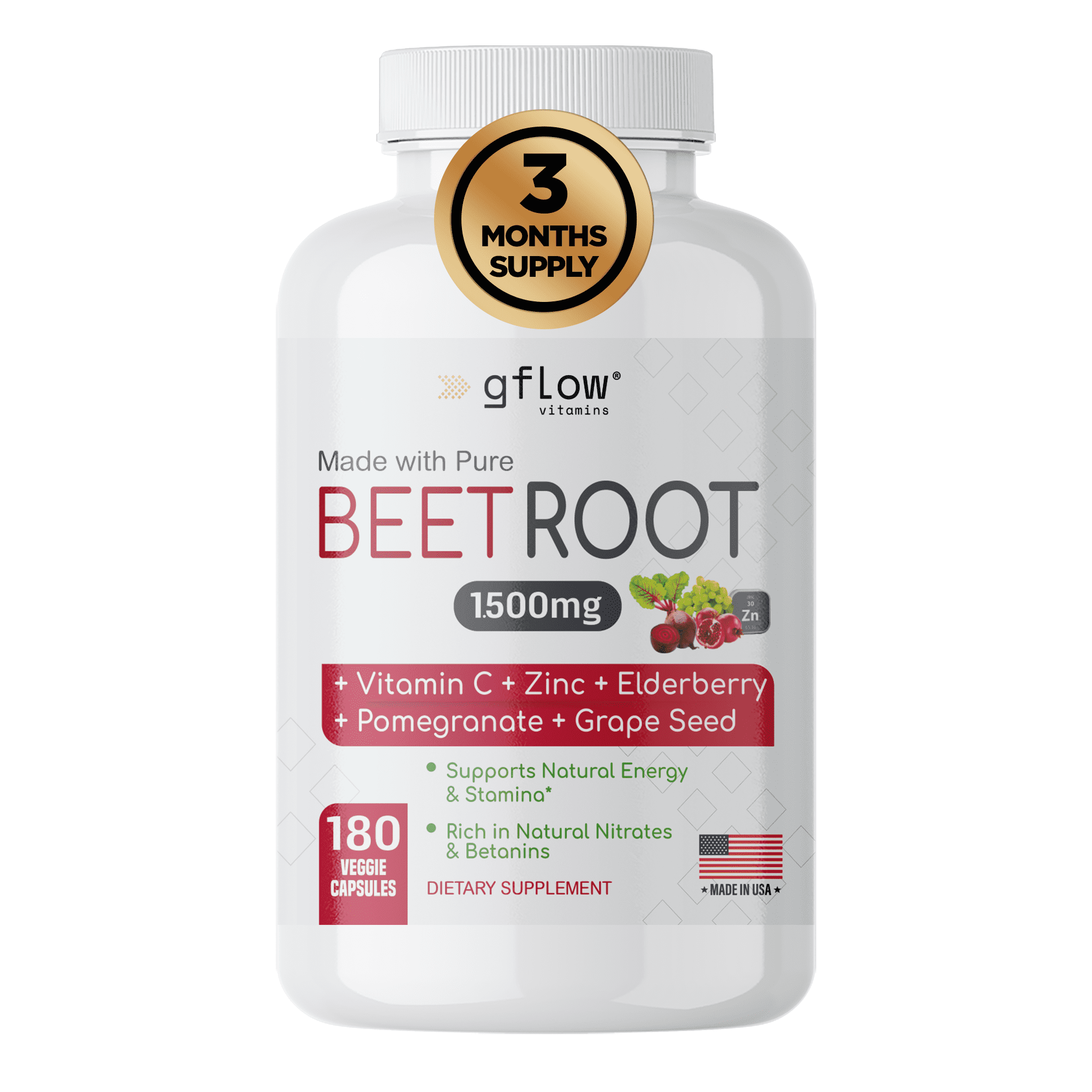 Gflow Vitamins Beet Root Extra Strength - All Natural with Vitamin C ...