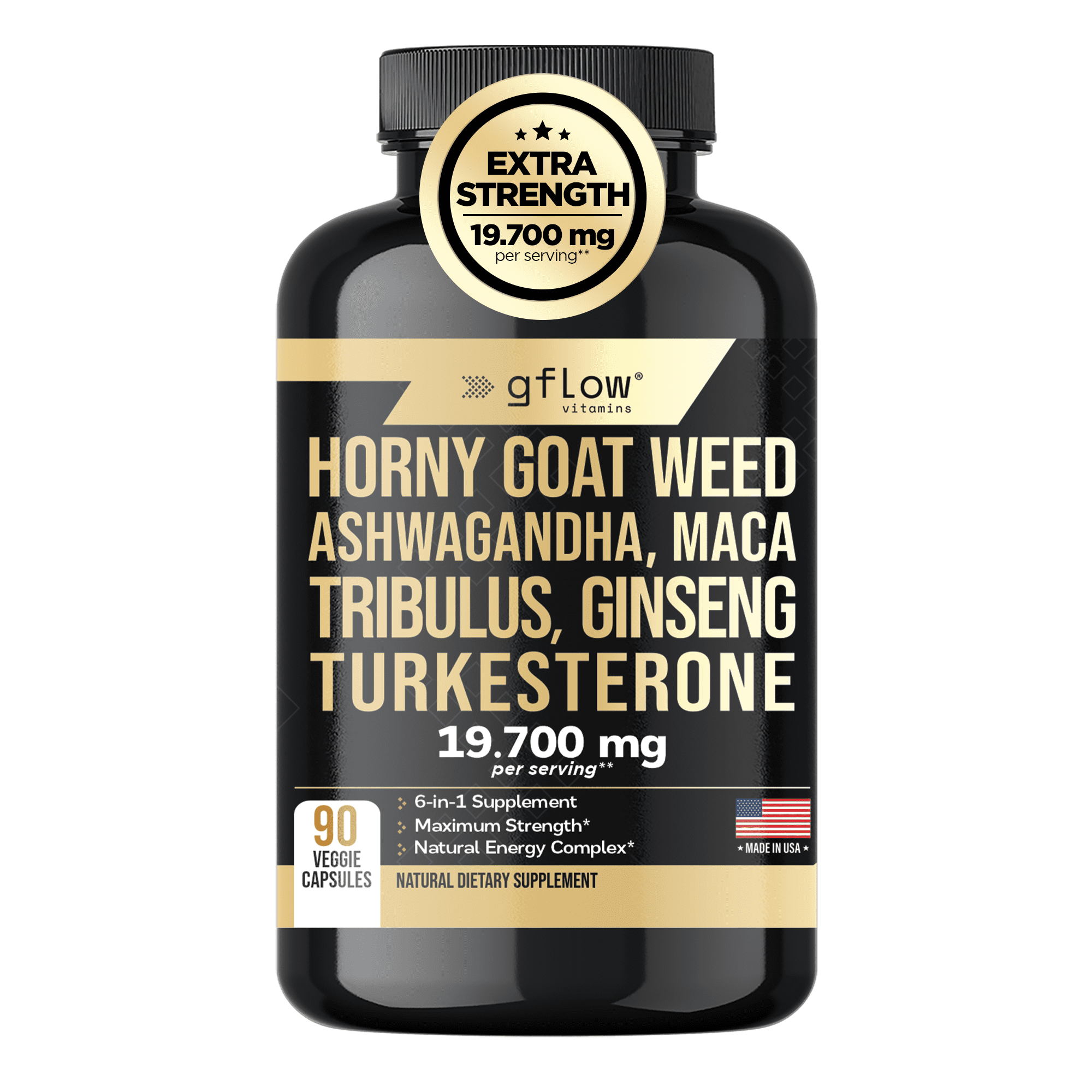 Gflow Vitamins Horny Goat Weed with Ashwagandha, Maca, Tribulus, Ginseng and Turkesterone - 90 ...