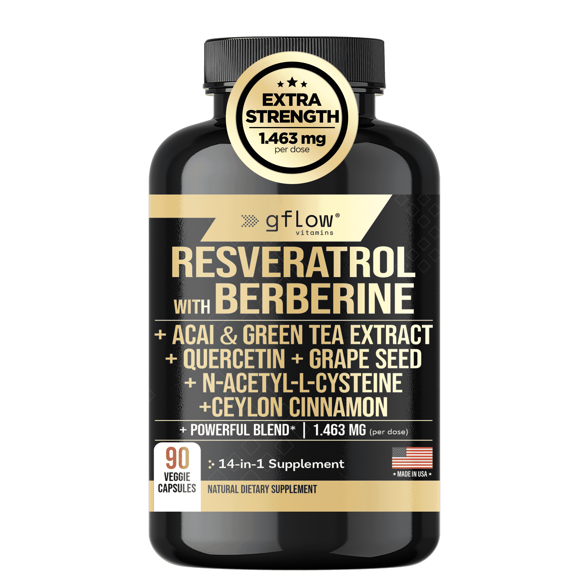 Gflow Vitamins Resveratrol with Berberine, Quercetin, Ceylon Cinnamon ...