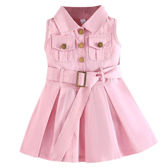 Gfyviroh Baby Girls Dresses Trendy Button Front Belted Sleeveless ...