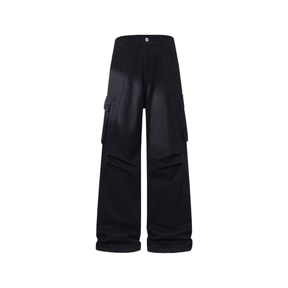 Gfyviroh Cargo Pants for Men Ruched Button Elastic Waist Multi-pockets ...
