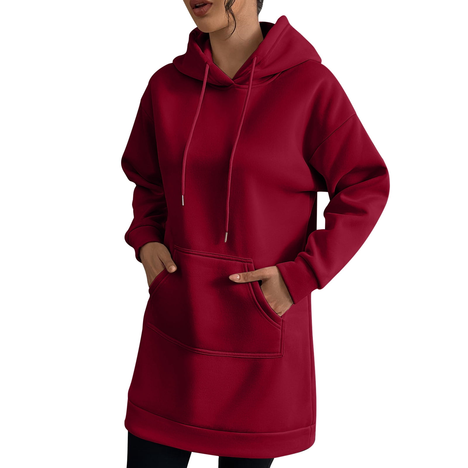 Gfyviroh Hoodie Sweatshirt Dresses for Women Drawstring Solid Color ...