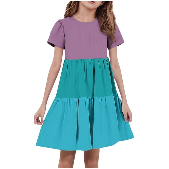 Gfyviroh Kids Girls Dresses Casual Color Block Short Sleeve Dresses ...
