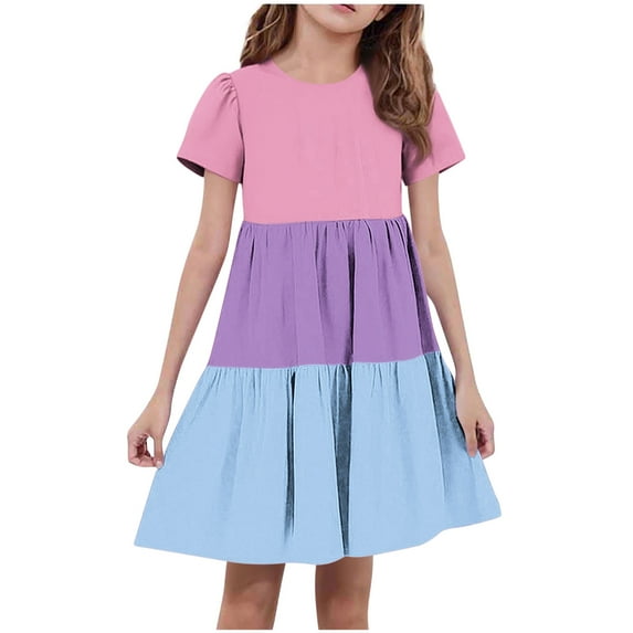 Gfyviroh Kids Girls Dresses Casual Color Block Short Sleeve Dresses ...