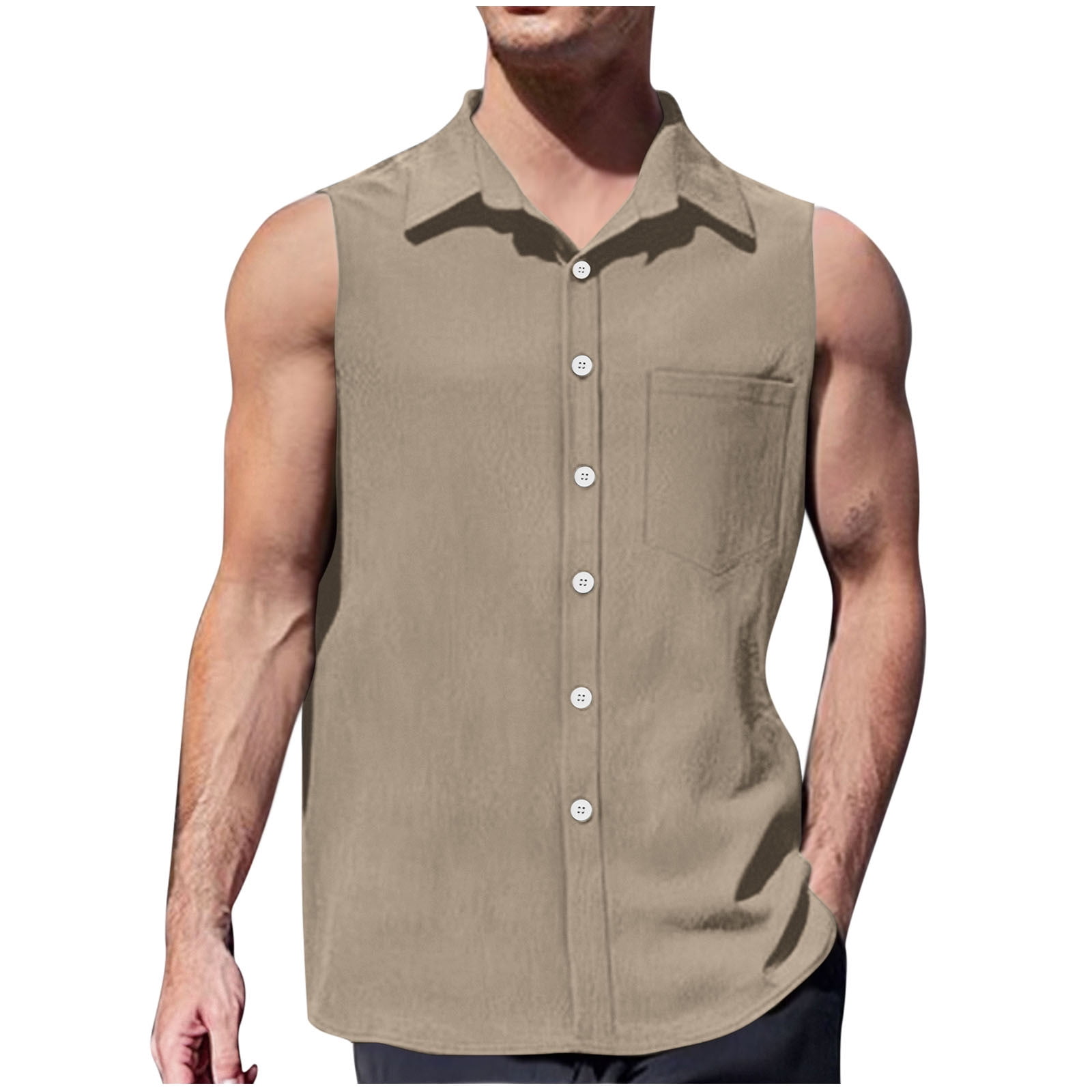 Gfyviroh Men's Casual Shirts Sleeveless Button Front Lightweight Tanks ...