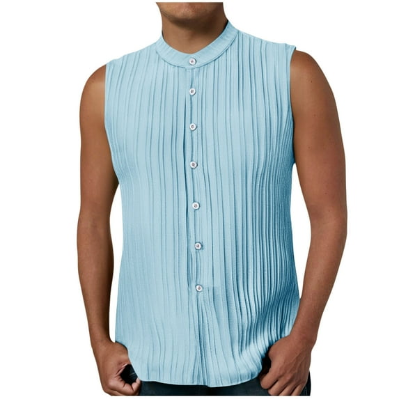 Gfyviroh Men's Sleeveless Shirts Tanks Comfortable Stand Collar Casual ...