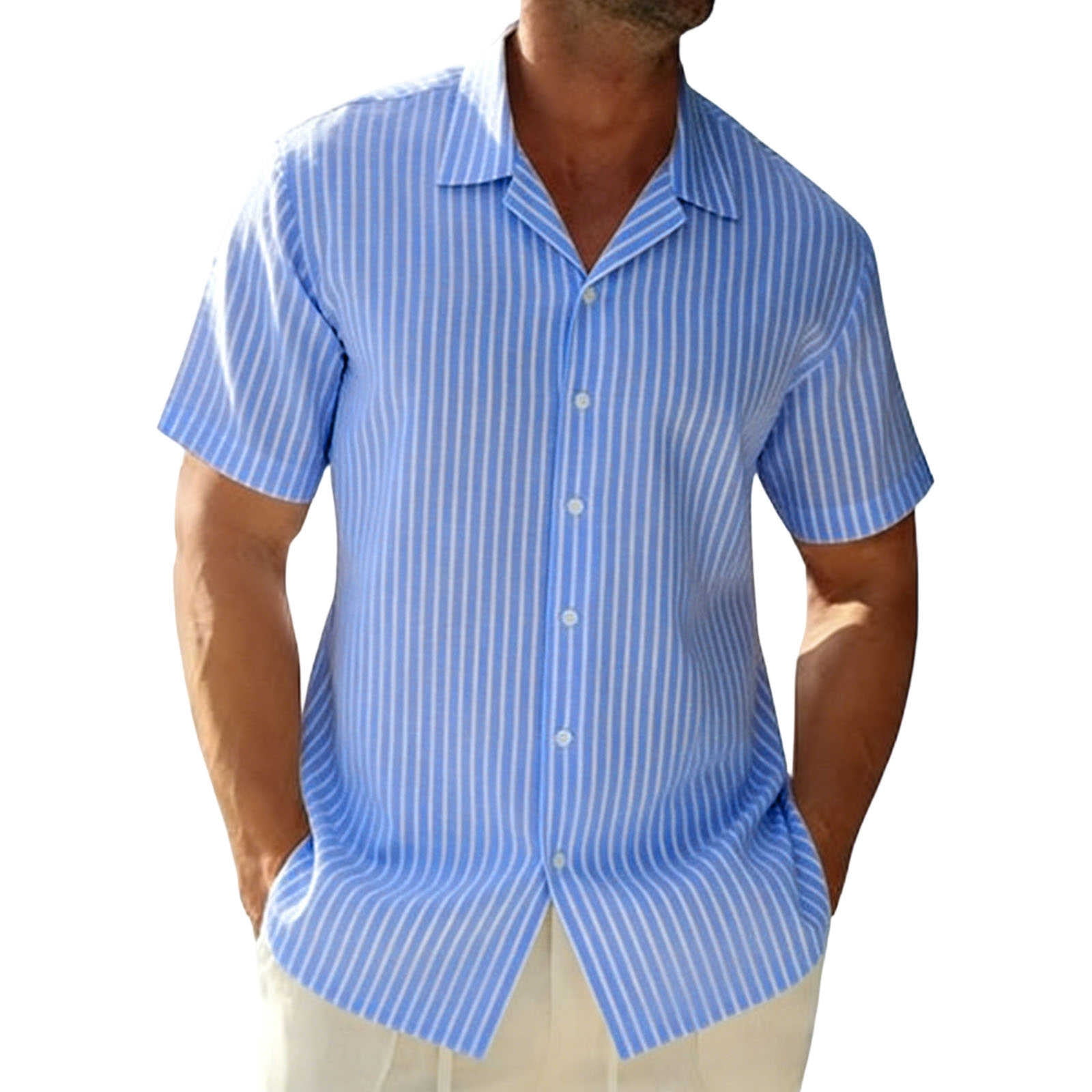 Gfyviroh Mens Stripes Dress Shirts Short Sleeve Lightweight Summer ...