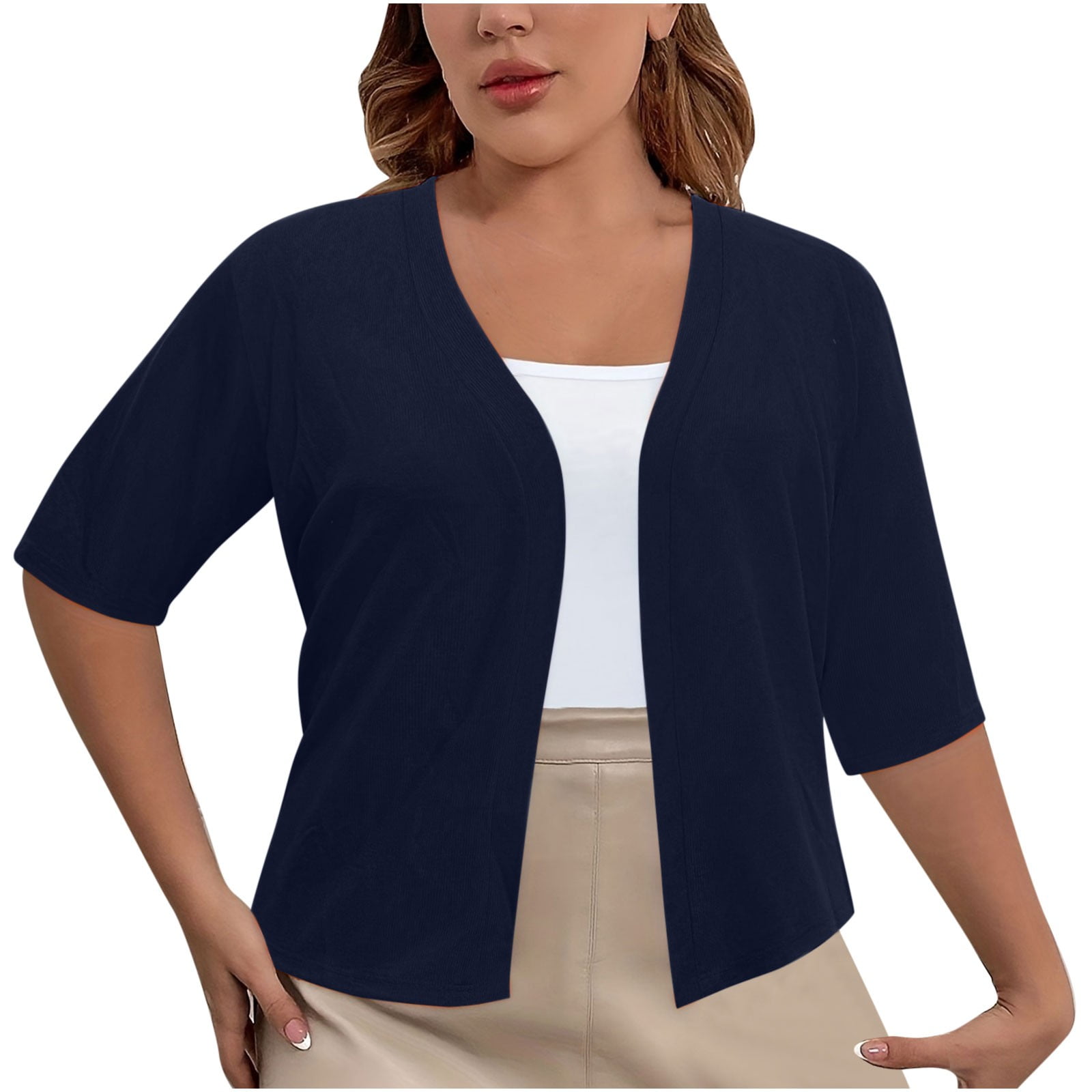 Gfyviroh Plus Size Cardigan for Women Casual Open Front Short Sleeve ...