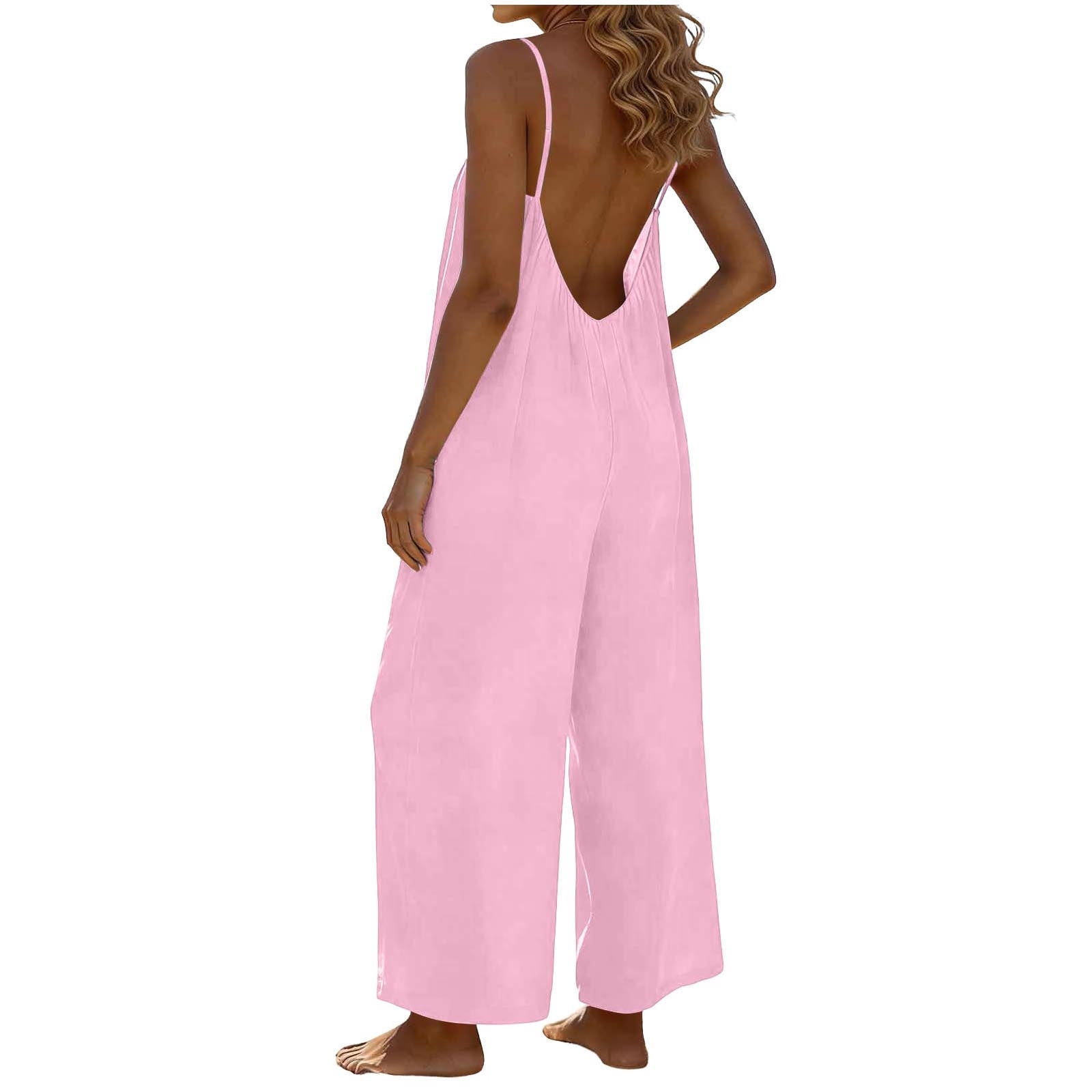 Gfyviroh Plus Size Jumpsuits for Women Sleeveless Pleated Backless Long ...