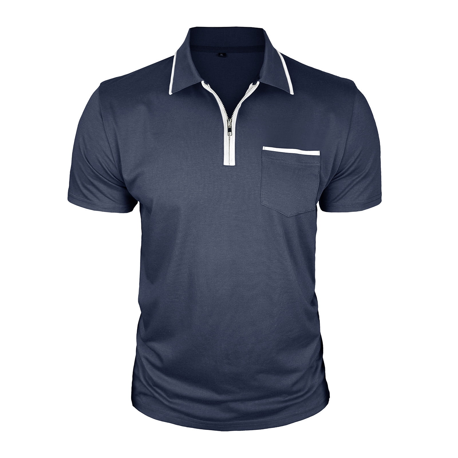 Gfyviroh Plus Size T-shirts for Men Patchwork Quarter Zipper Pocket Tee ...