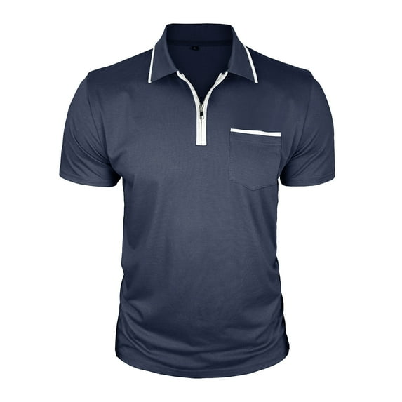 Gfyviroh Plus Size T-shirts for Men Patchwork Quarter Zipper Pocket Tee ...