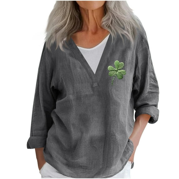 Gfyviroh St. Patrick's Day Women's V-Neck Shirts Casual Print Long ...
