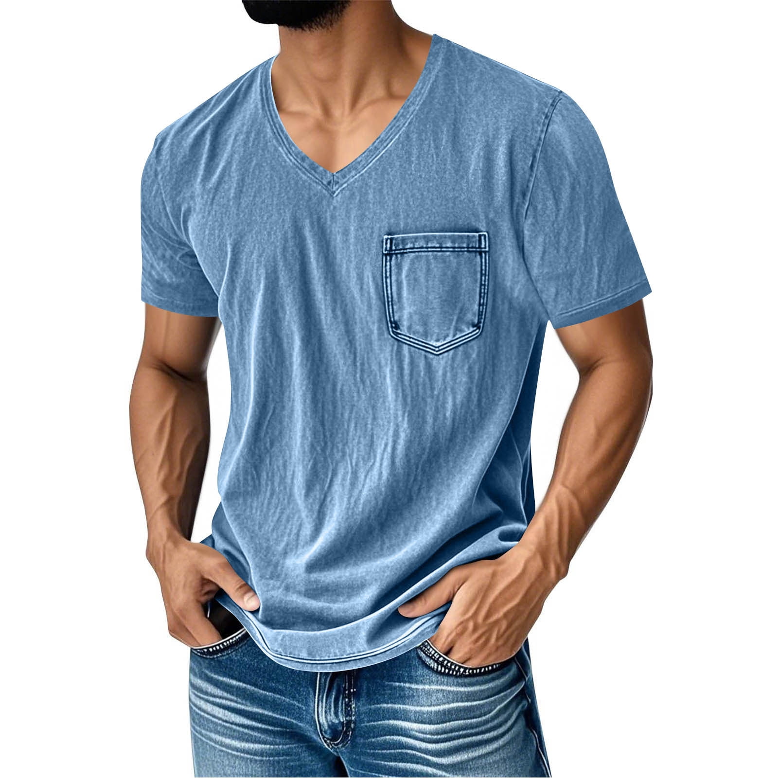 Gfyviroh Vintage T-Shirts for Men Short Sleeve Solid V Neck Tee Shirt ...