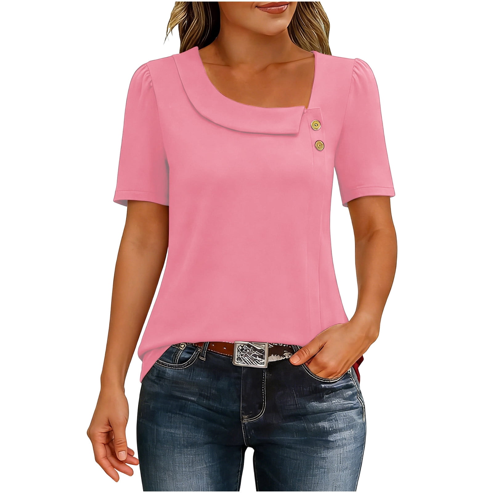 Gfyviroh Women's Lightweight T-Shirts Solid Relaxed Fit Pullover Tops ...