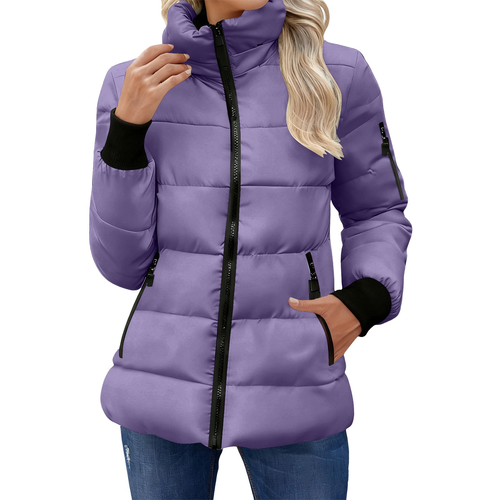 Gfyviroh Women's Puffer Jackets Stand Collar Full Zip Winter Coats with ...