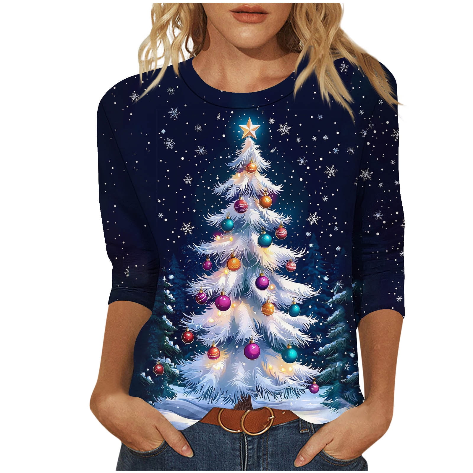Gfyviroh Women's Tshirt Tops 3/4 Sleeve Pullover Crewneck Tops Casual ...