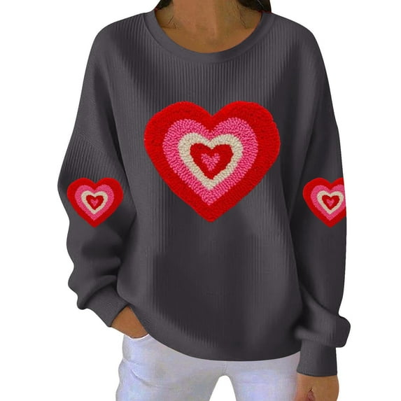 Gfyviroh Women's Valentine's Day Sweatshirts Long Sleeve Crew Neck Casual Tops Loose Fit Heart ...