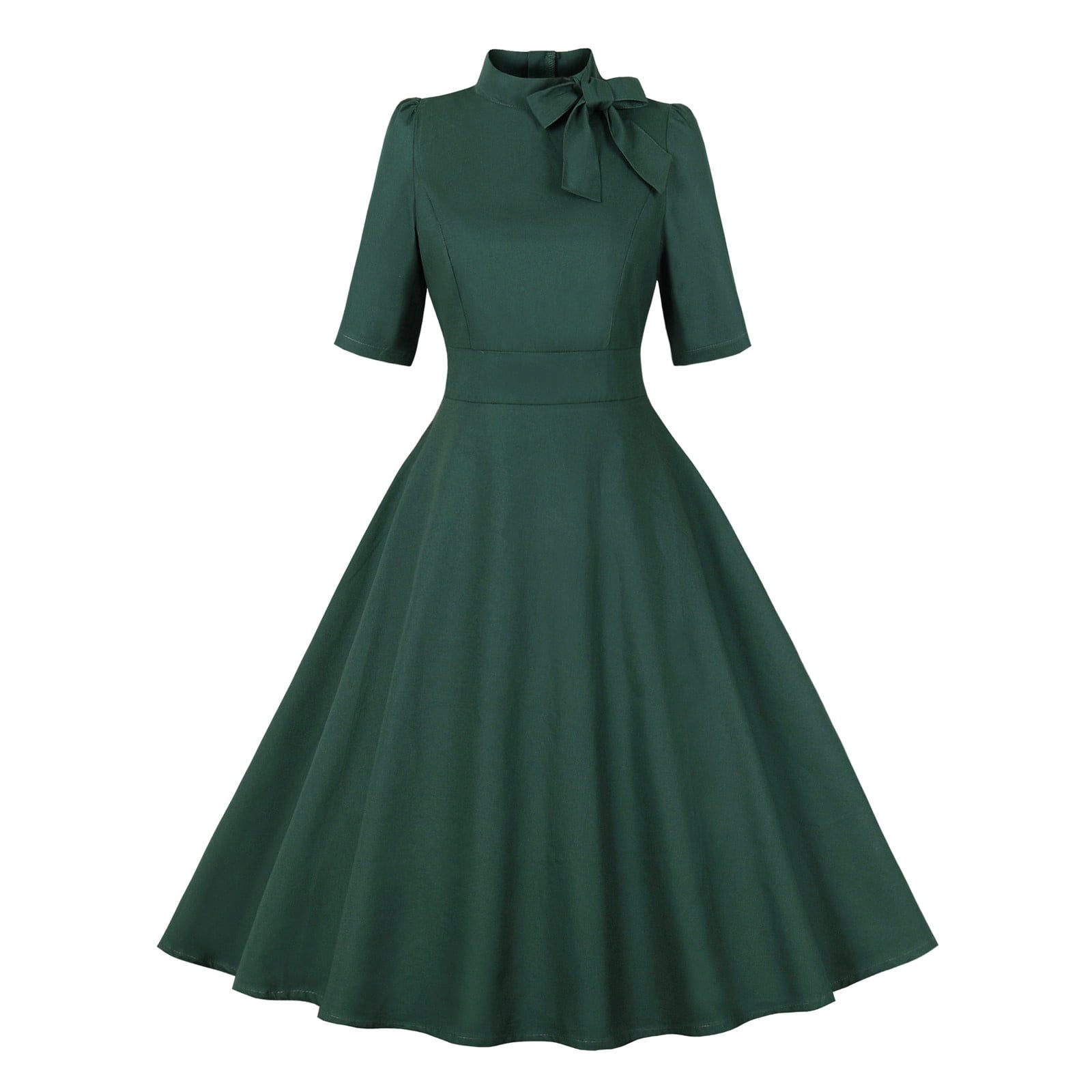 Gfyviroh Womens Retro Dress Short Sleeve Vintage A-Line Dresses Stand ...