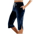 Gfyviroh Womens Velvet Capri Pants with Pockets Soft Drawstring Elastic ...