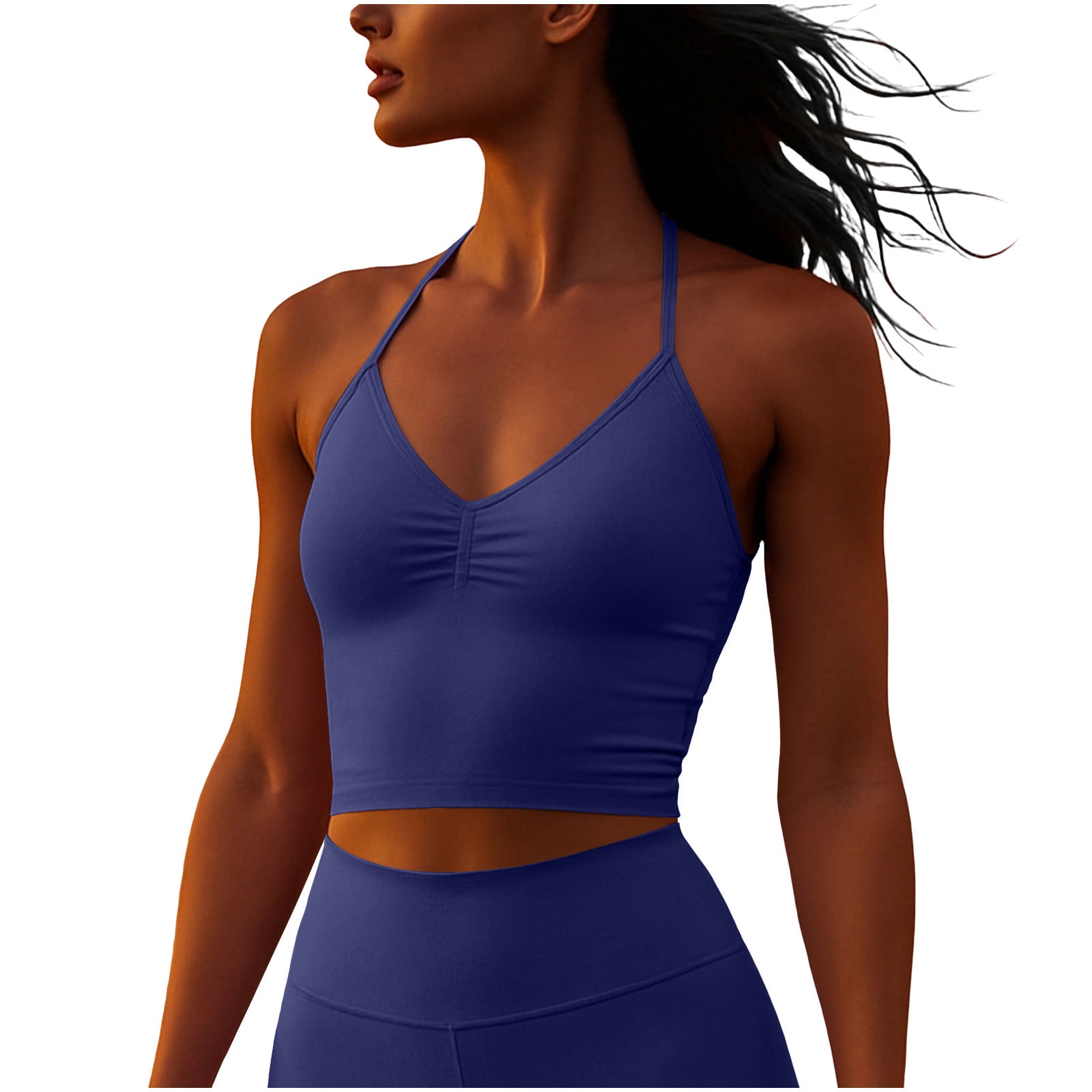 Gfyviroh Workout Tank Top for Women Pleated Stretch Sleeveless Halter ...