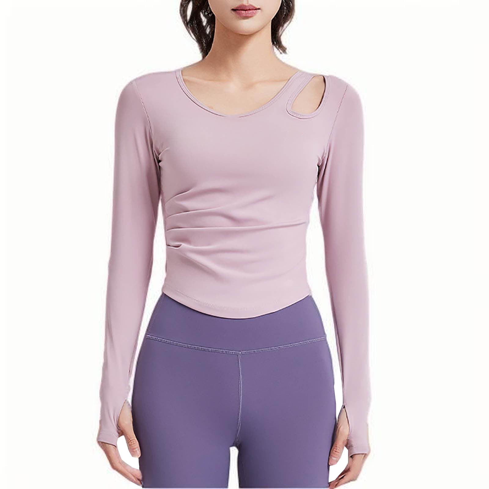 Gfyviroh Yoga Tops for Women Built In Bra Lightweight Solid Long Sleeve ...