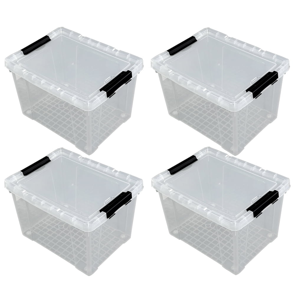 Ggbin 22 Quart Plastic Storage Box with Lid, Black Latching Bins, 4 ...