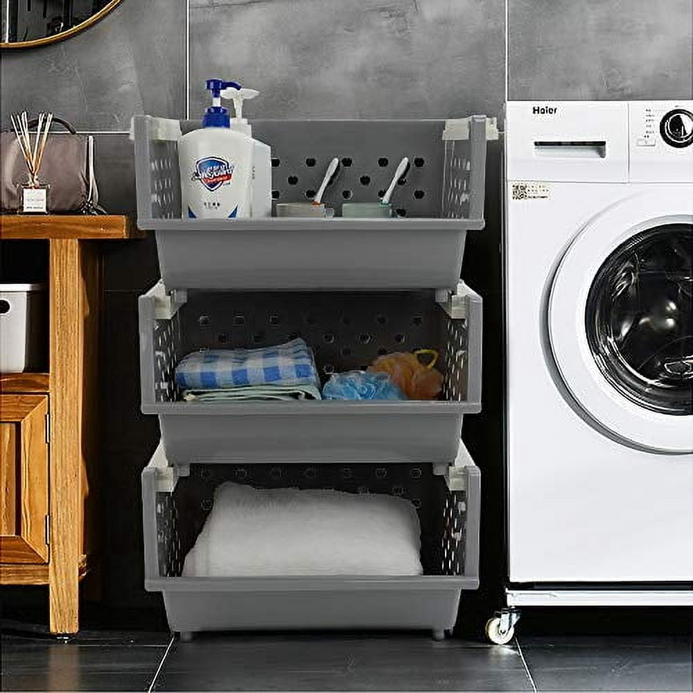 Ggbin 3 Tier Stackable Storage Baskets, Plastic Stacking Open Front ...