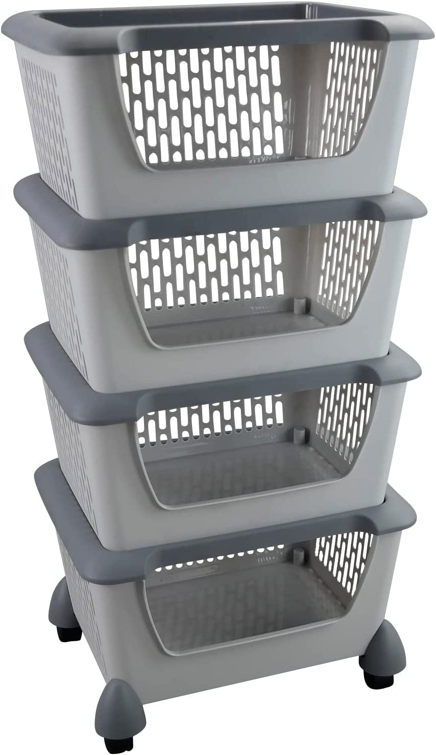 Ggbin 4-Tier Storage Basket Cart with Rolling Wheels, Plastic Stacking ...