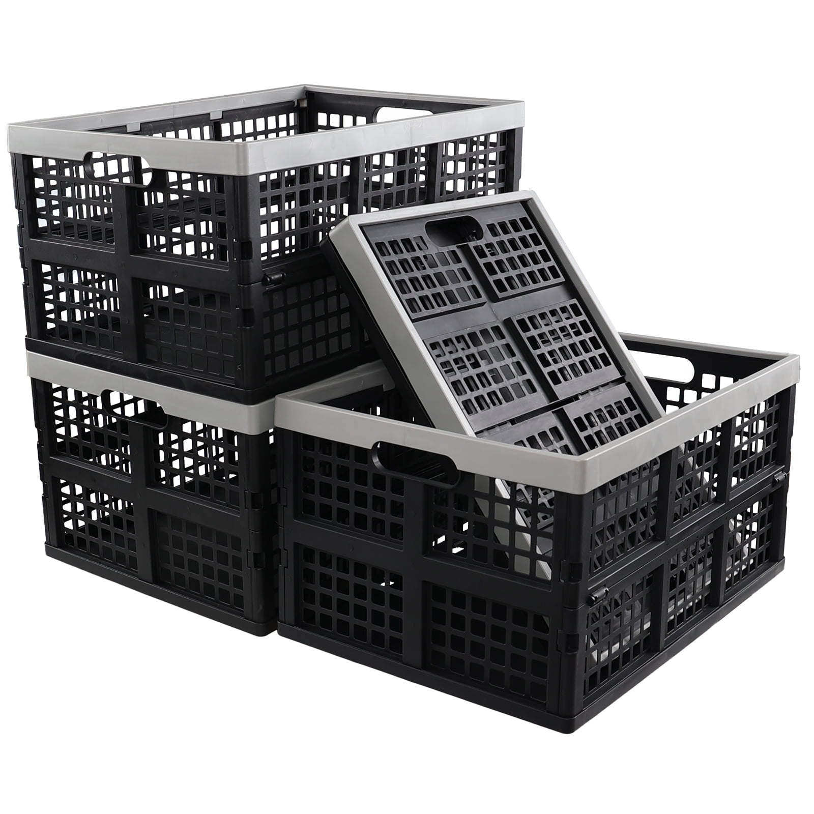 Ggbin 42 Liter Collapsible Storage Crates, Large Black Plastic ...