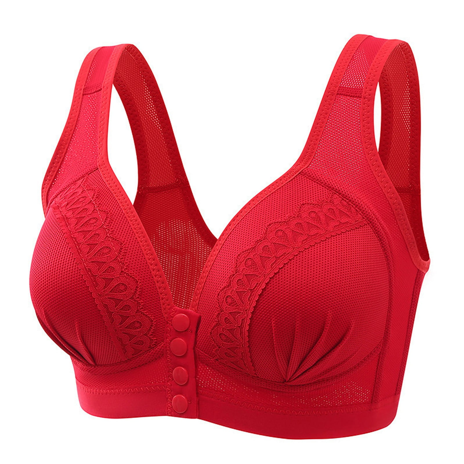 Gglogagt Woman Plus Size Comfort Extra Elastic Wireless Support Lace Bra Red 42