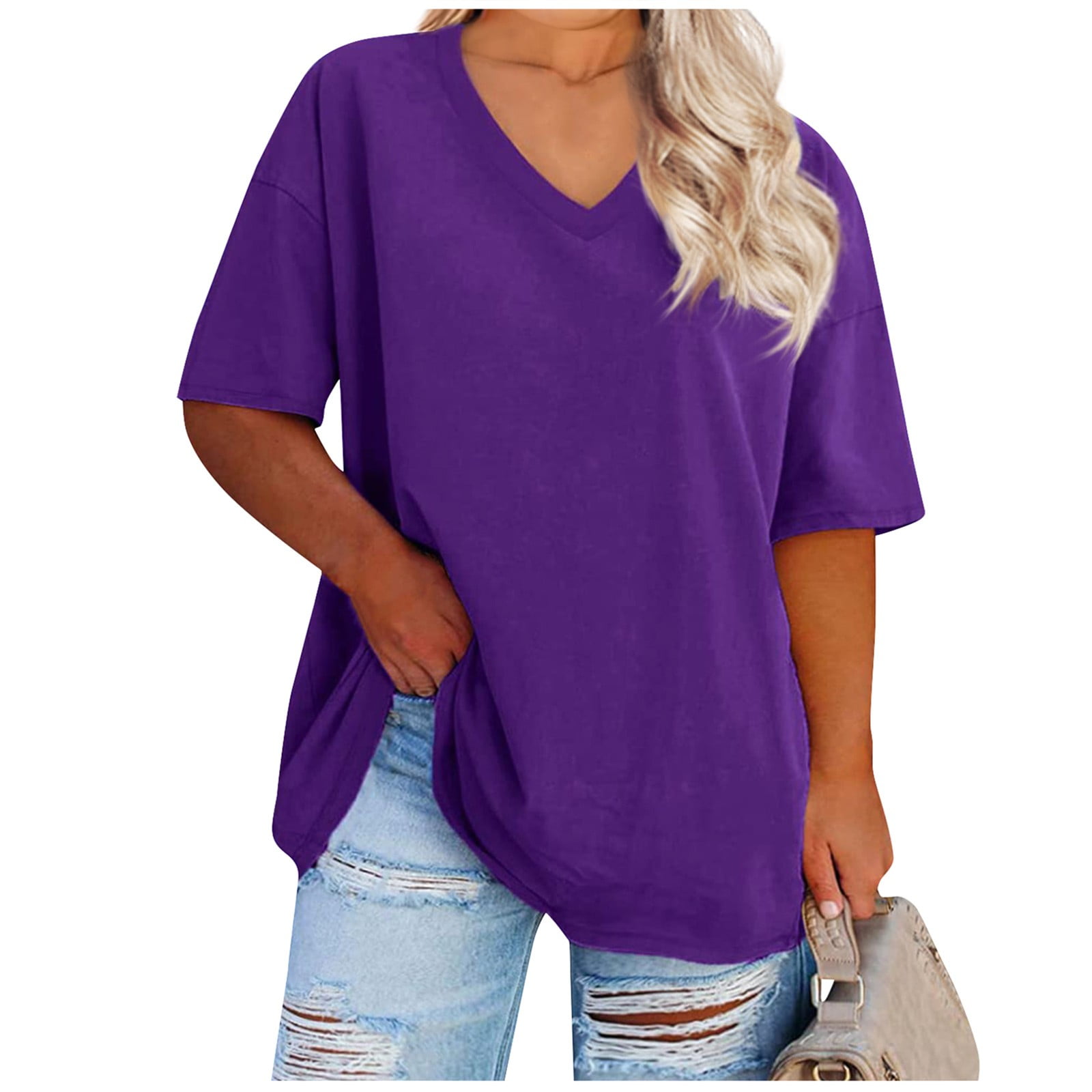 Gglogagt Womens Plus Size V Neck T Shirts Summer Half Sleeve Tees