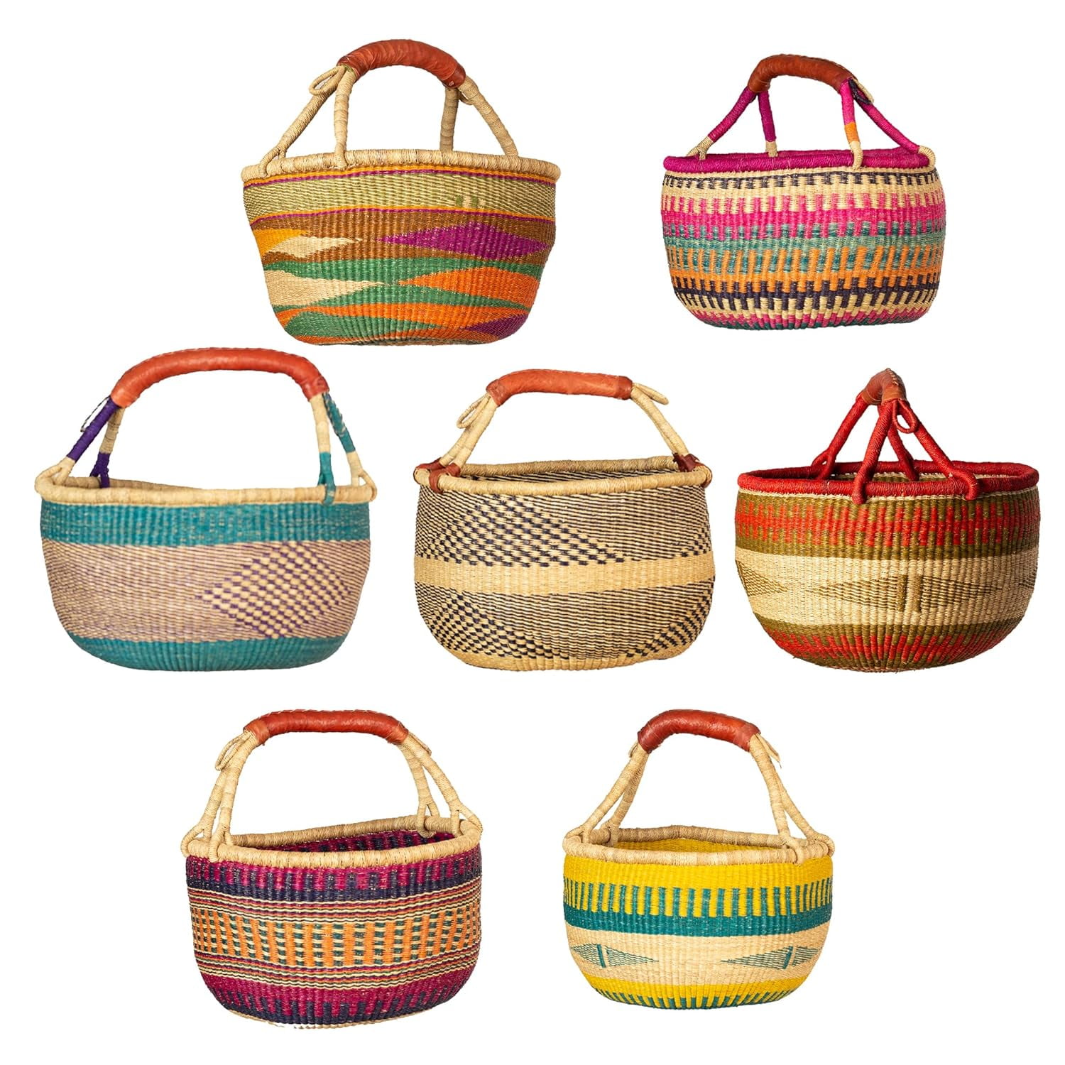 In Ghana Bolga Basket Colorful Large Bolgatanga Round Multi-colored ...