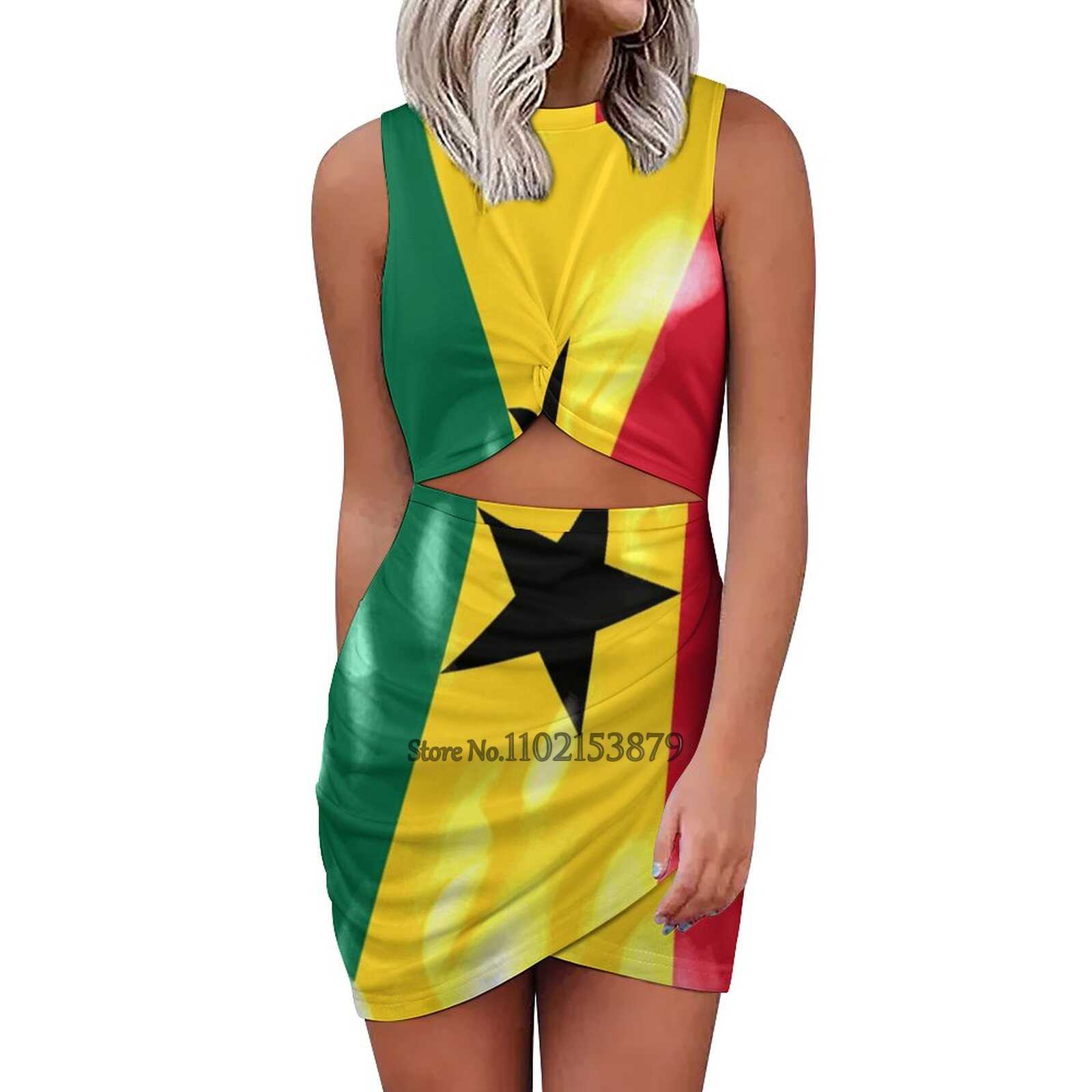 Ghana Flag Back Lacing Backless Dress Square Neck Dress Fashion Printed ...