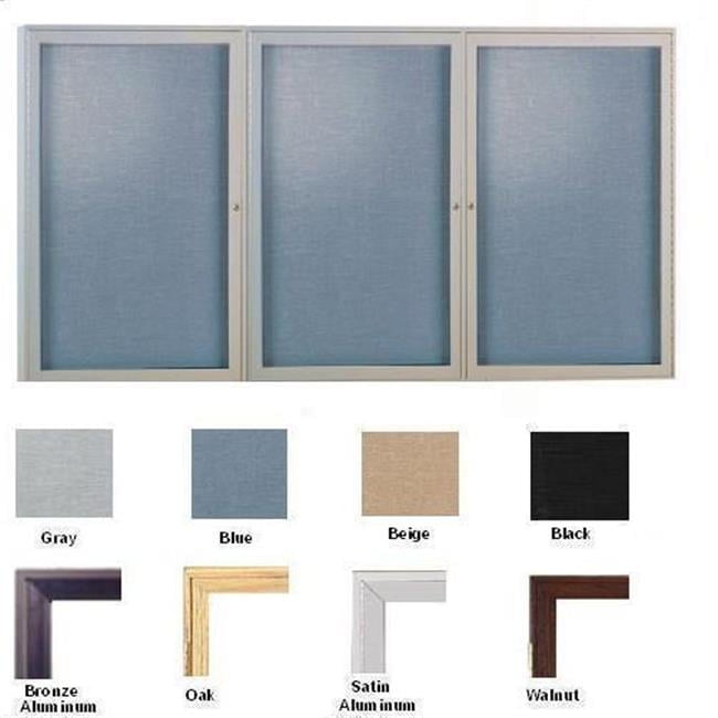 Ghent 48 in. x 96 in. 3-Door Oak Wood Frame Enclosed Fabric Tackboard ...