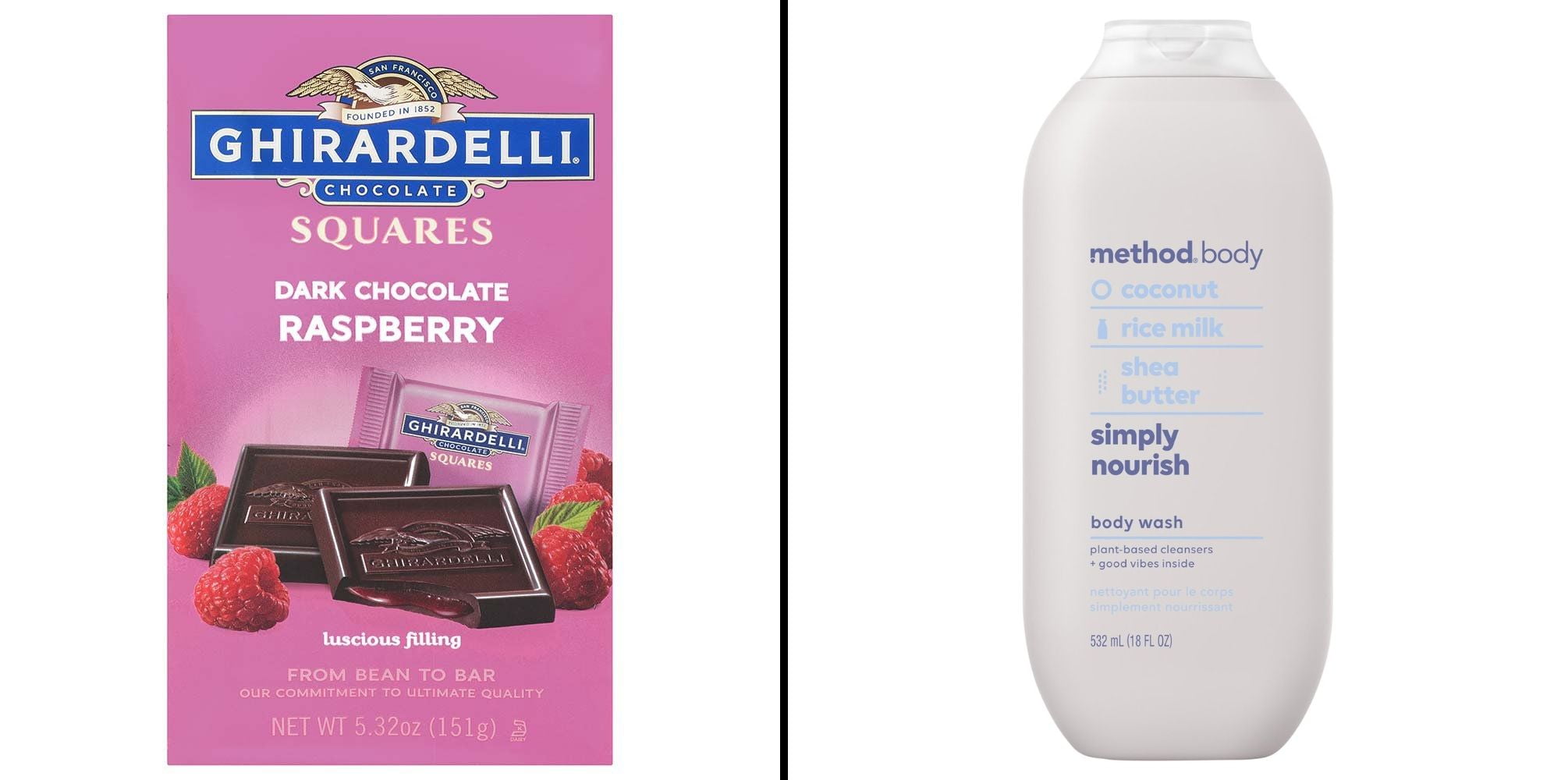 Ghirardelli Dark Chocolate Raspberry Squares 5.32 oz & method Body Wash ...
